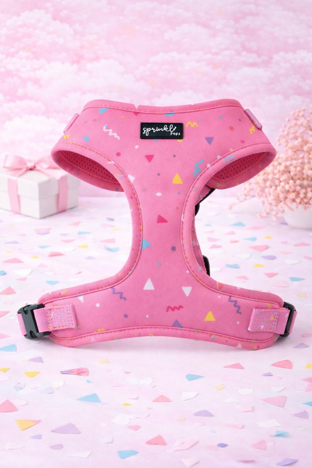 Adjustable Dog Harness - Party Paws | Pink Confetti Print | Sprinkle Pups